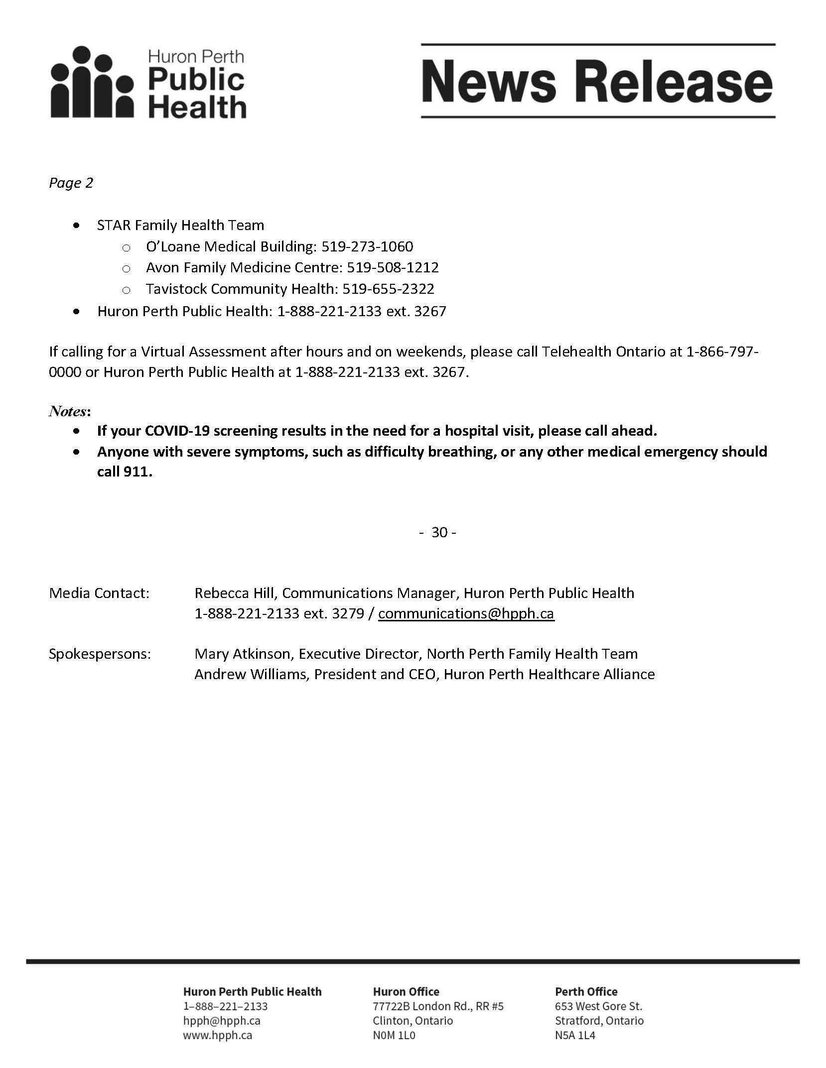 COVID-19: Virtual Assessment Services Available for Huron Perth ...